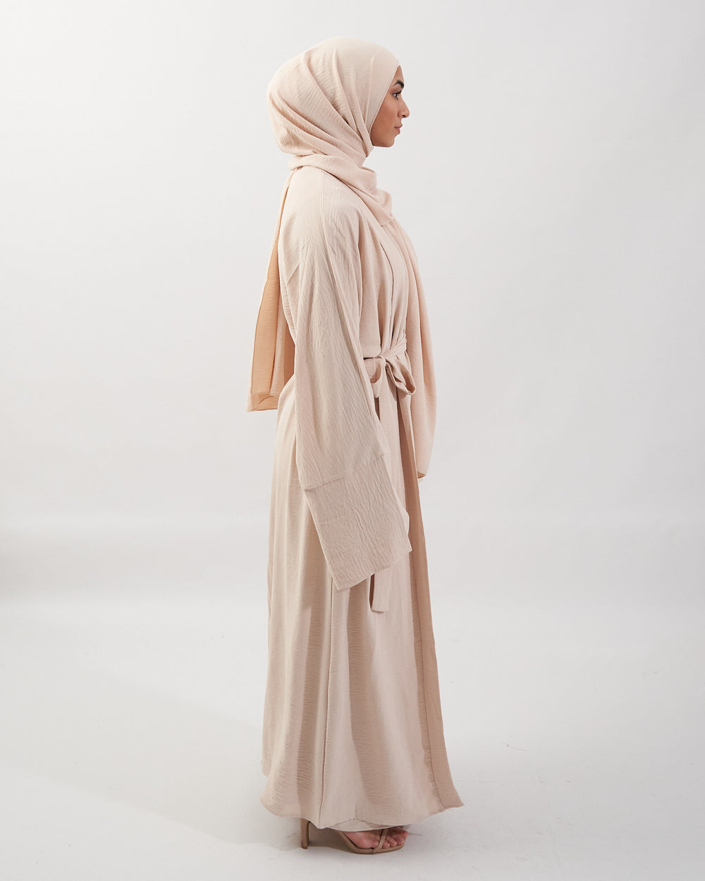 3PC Crinkle Abaya - Cream