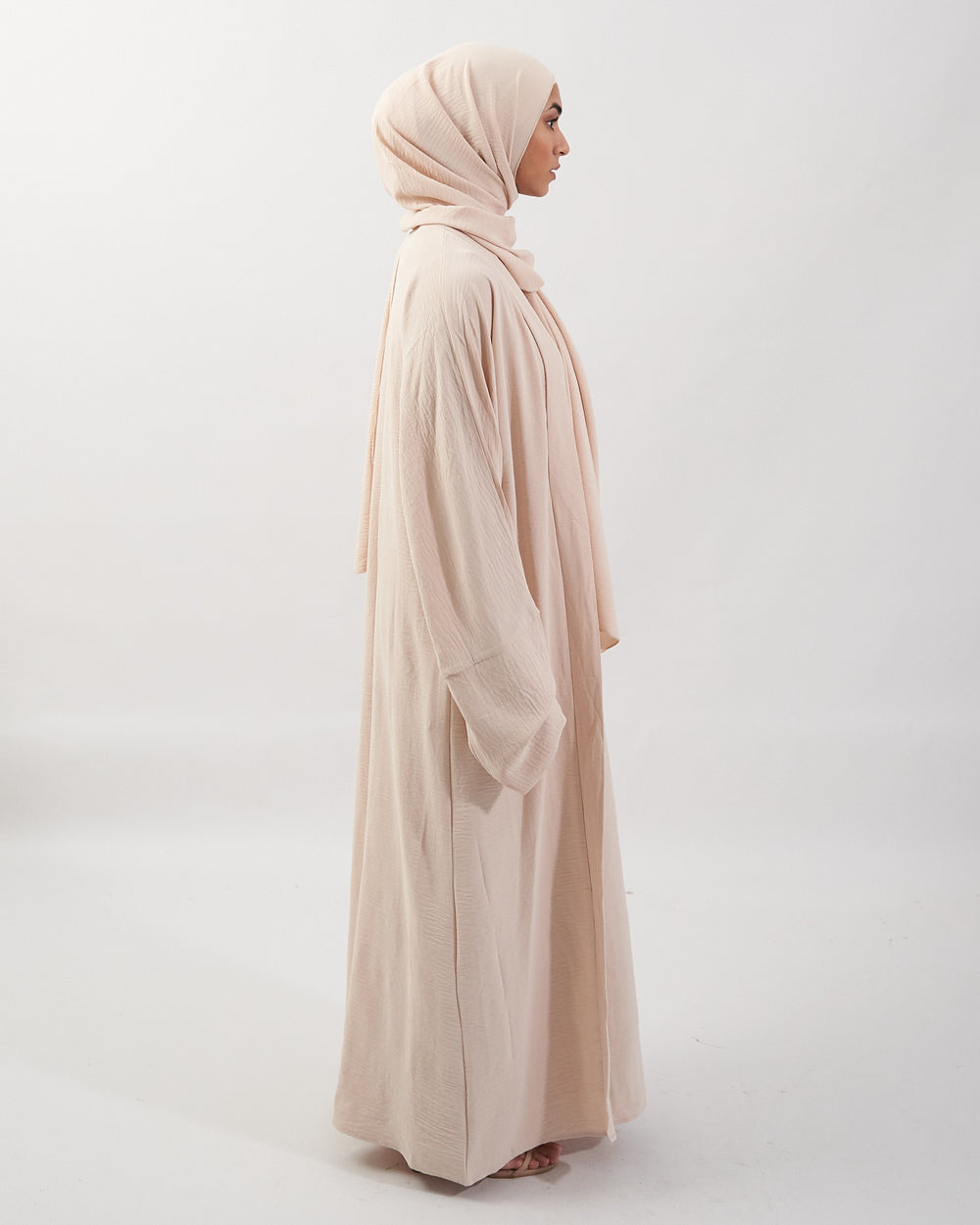 3PC Crinkle Abaya - Cream