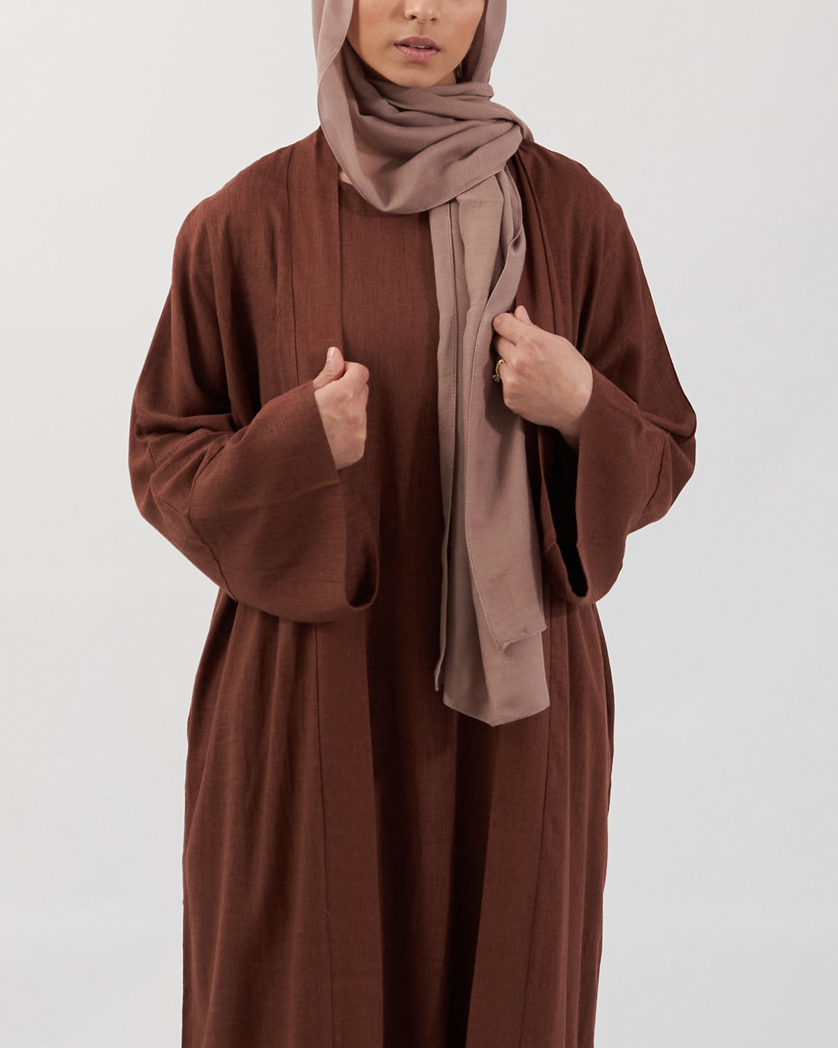 2PC Aya Linen Abaya Set - Coffee